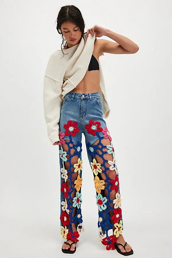 Tach Lisandra Denim Pant - Crochet Floral | Editorialist